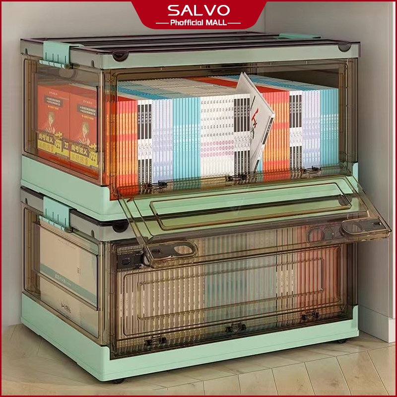 Foldable Storage Box Organizer Clothes Storage Transparent Double Doors ...