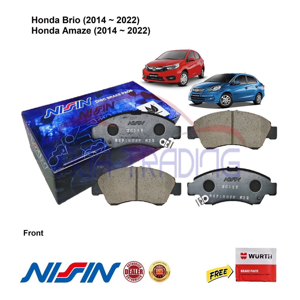 Genuine NISSIN Front Brake Pads for Honda Brio, Brio Amaze (2014 - 2022 ...