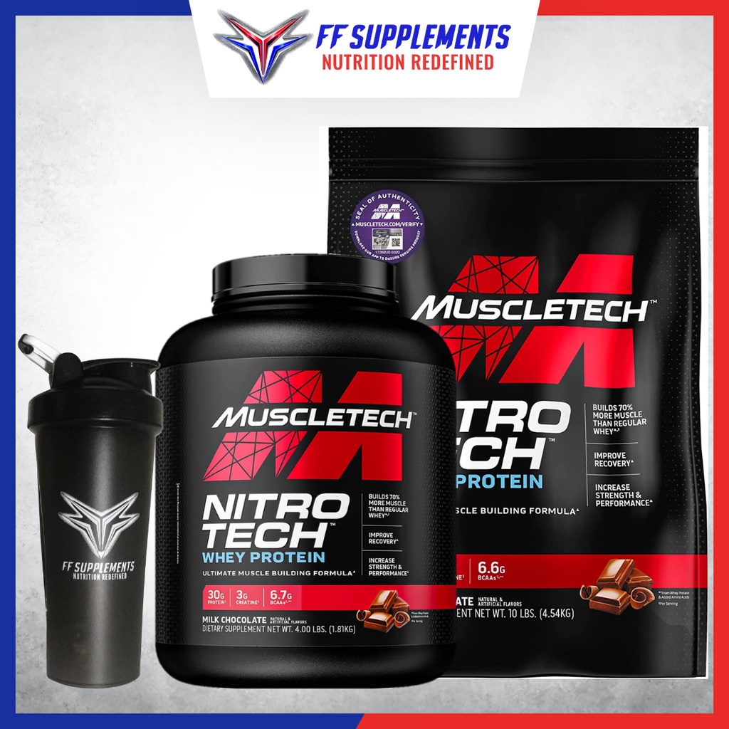 Muscletech Nitrotech Whey Protein 4lbs and 10lbs with FF Shaker ...
