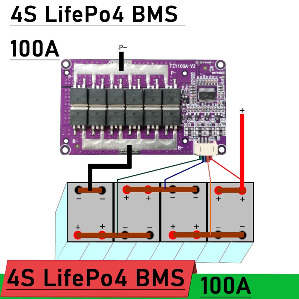 4S 12.8V 100A BMS LifePo4 Lithium Battery Protection Board Balance FOR ...