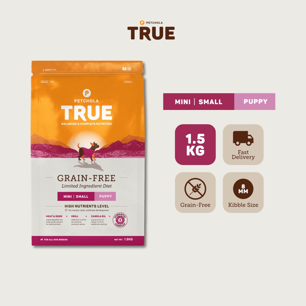 Petchola True Grain-Free Dry Dog Food (Mini to Small Puppy Dogs, 1.5kg ...