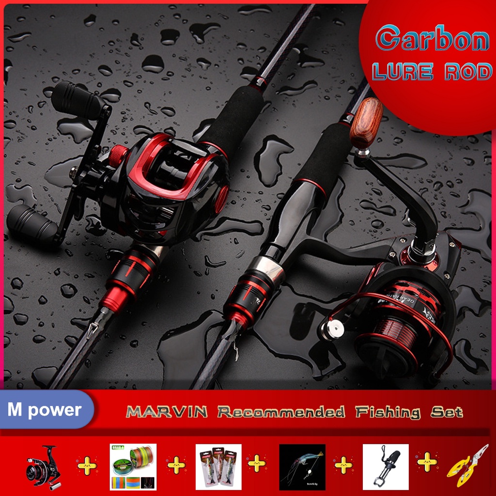 Carbon Fibre Lure Rod Set Fishing Rod M Power Spinning Casting Fishing ...