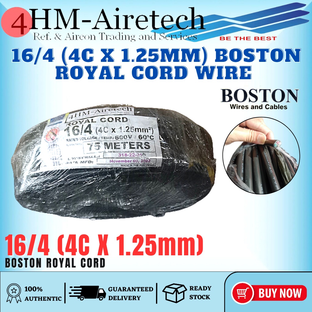 4HM BOSTON ROYAL CORD WIRE 16/4 (4c x 1.25mm) PER METER | Shopee ...