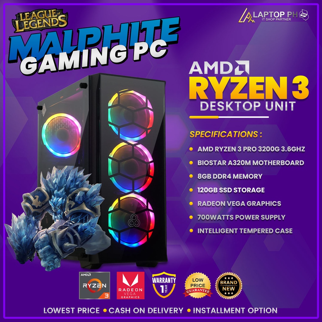 AMD Ryzen 3 3200G 8GB RAM & 120GB SSD w/ Vega 8 Graphics Gaming Desktop ...