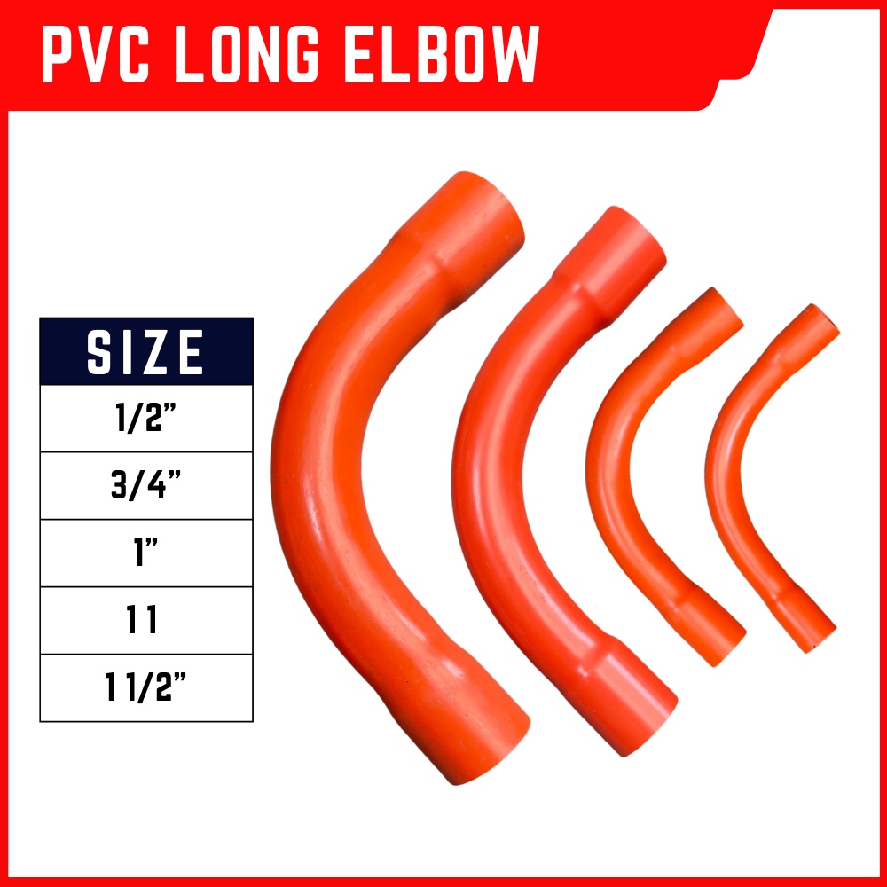 2pcs Electrical Orange Long Elbow PVC Fittings (Sizes: 1/2", 3/4" and 1 ...