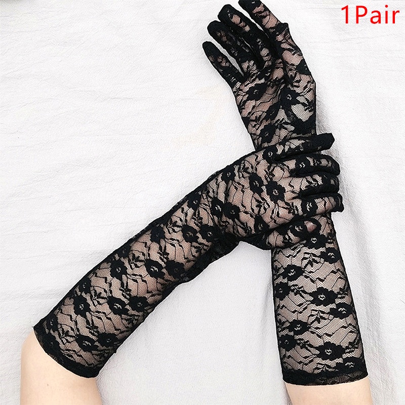 Black White Red Long Mesh Gloves With Rhinestones Hollow Fishing Net ...