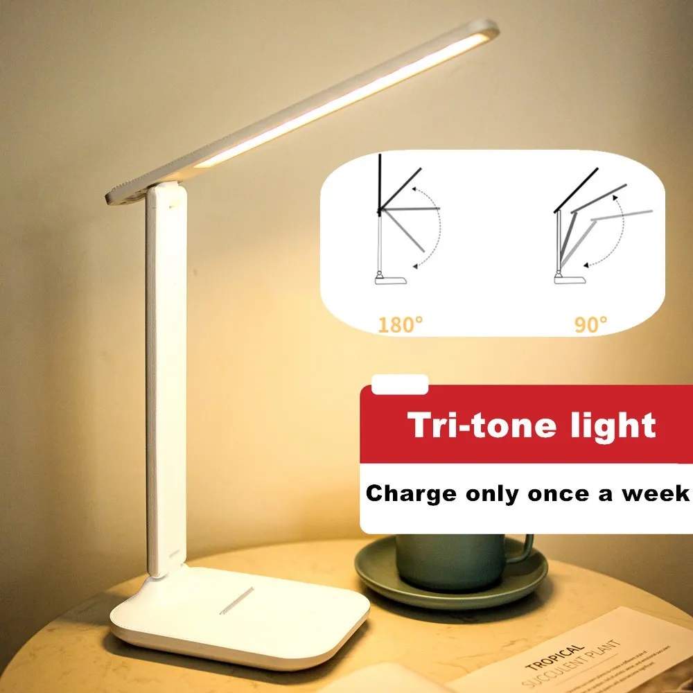 LED Desk Lamp USB Study Lamp 3 Color Dimming Table Lamp Rechargeable ...