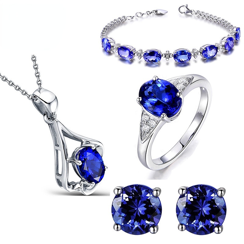 Blue sapphire Set Necklace Earring Bracelet Ring September Birthstone ...