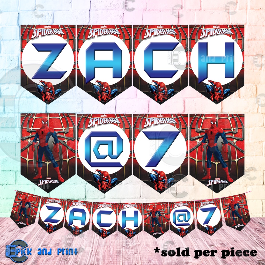 Customized Spiderman Name Flag Banner Banderitas for DIY Party Backdrop ...