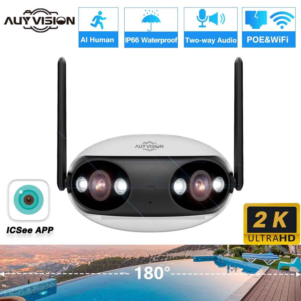 2K Dual Lens POE WiFi Color Night Vision 180° Wide Angel Outdoor Wifi ...