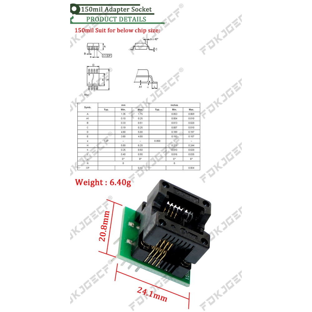 CH341A Programmer adapter+SOIC8 adapter+ SOP8 clip with cable+1.8V ...