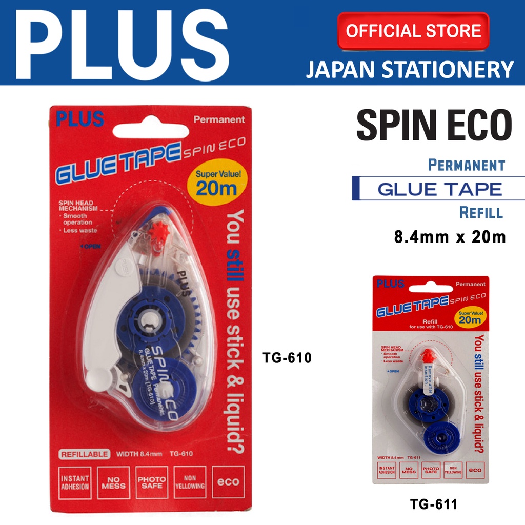 PLUS GLUE TAPE DOUBLE SIDED ADHESIVE GLUE TAPE REFILLABLE 8.4MM X 20M ...