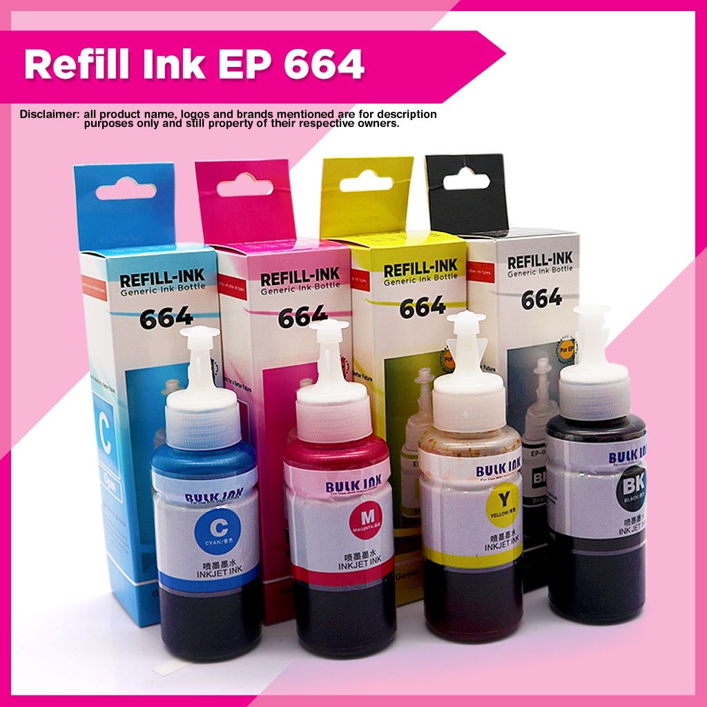 Refill EP SON 664 Ink for Printer L120 L360 L310 L130 L210 L220 L355 L358 70ML Dye Ink | Shopee ...