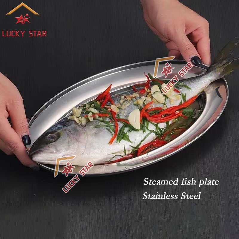 Multipurpose Oval Plate Stainless Steel Steamed Fish Plate Serving ...