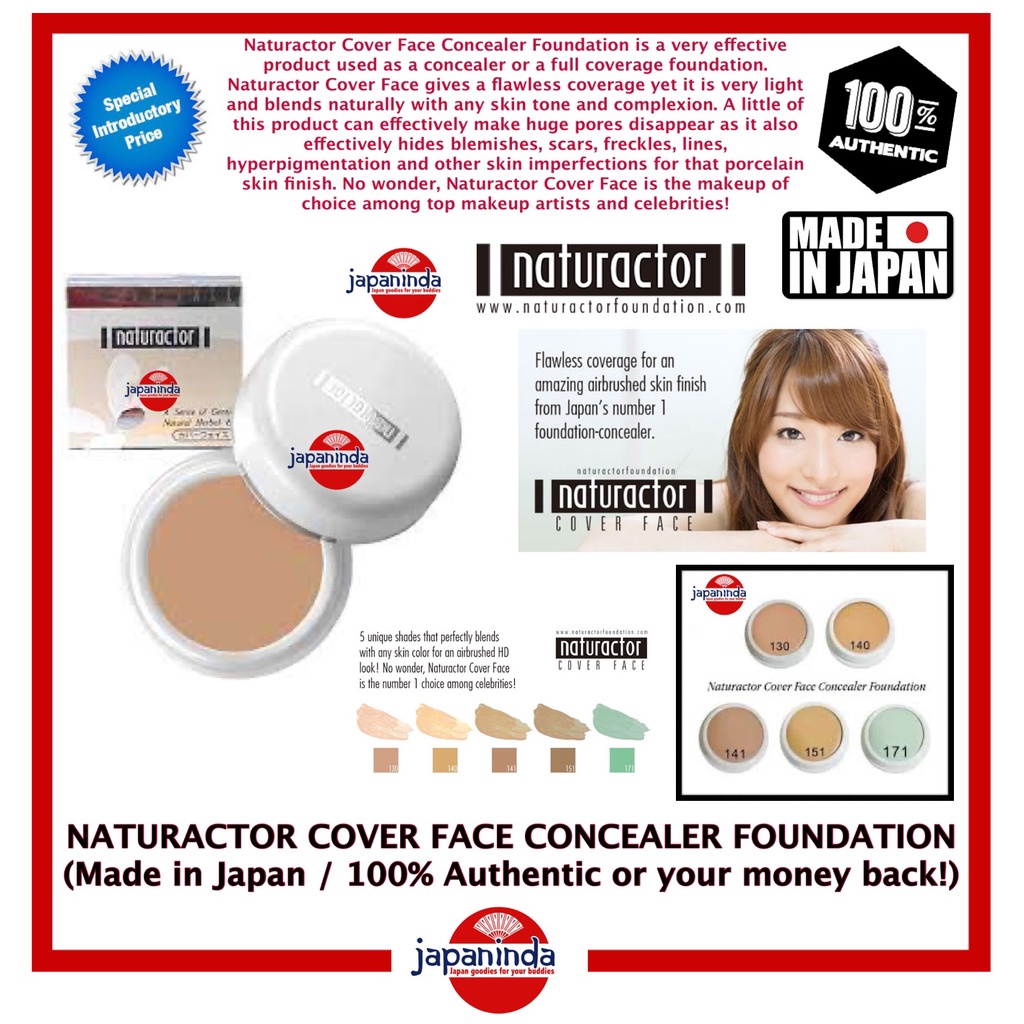 NATURACTOR COVER FACE CONCEALER FOUNDATION (20g) Made in Japan / 100% ...