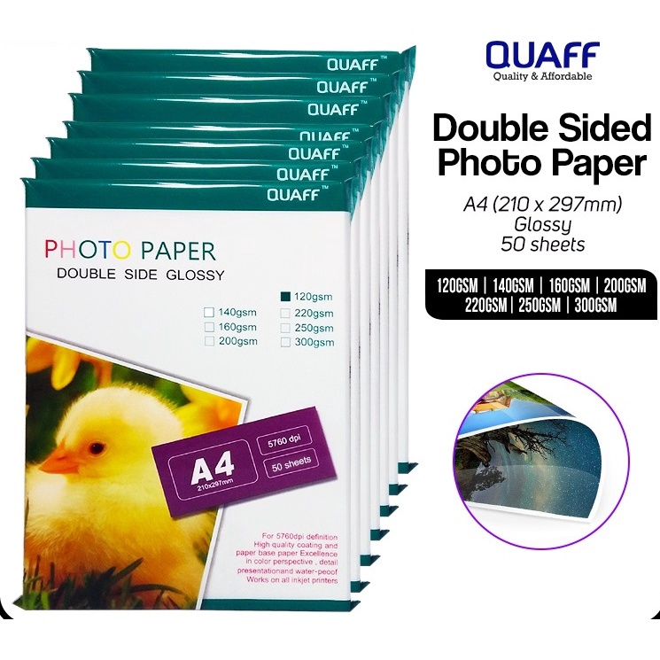 QUAFF Double Sided Glossy Photo Paper A4 Size 50 Sheets (120gsm to ...