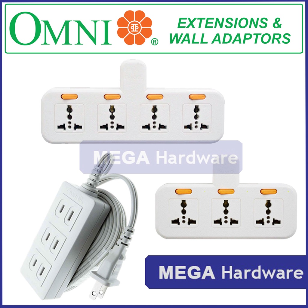 Omni 3-Gang 4-Gang (Wall Plug Universal Adaptor) or (Extension 4 meters ...