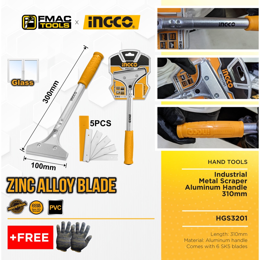 INGCO Metal Scraper Aluminum Handle 310mm HGS3201 + FREEBIES FMAC TOOLS ...