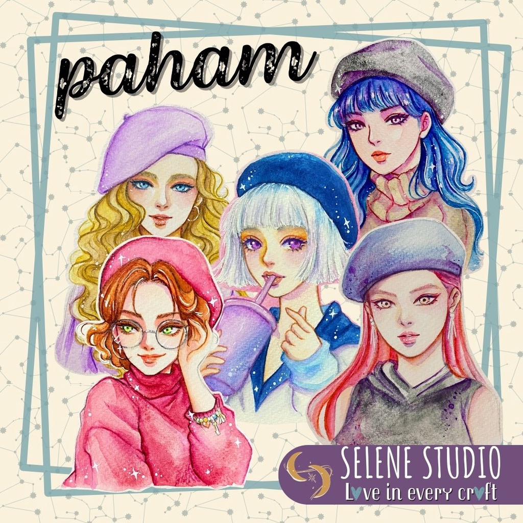 SELENE × 5PCS PAHAM DIE-CUT GIRL STICKER FLAKES | JOURNAL VINTAGE RETRO ...