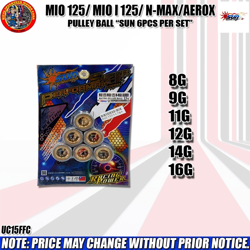 MIO I 125/ N-MAX/AEROX PULLEY BALL "SUN" 6PCS/SET (UC15FFC) | Shopee ...