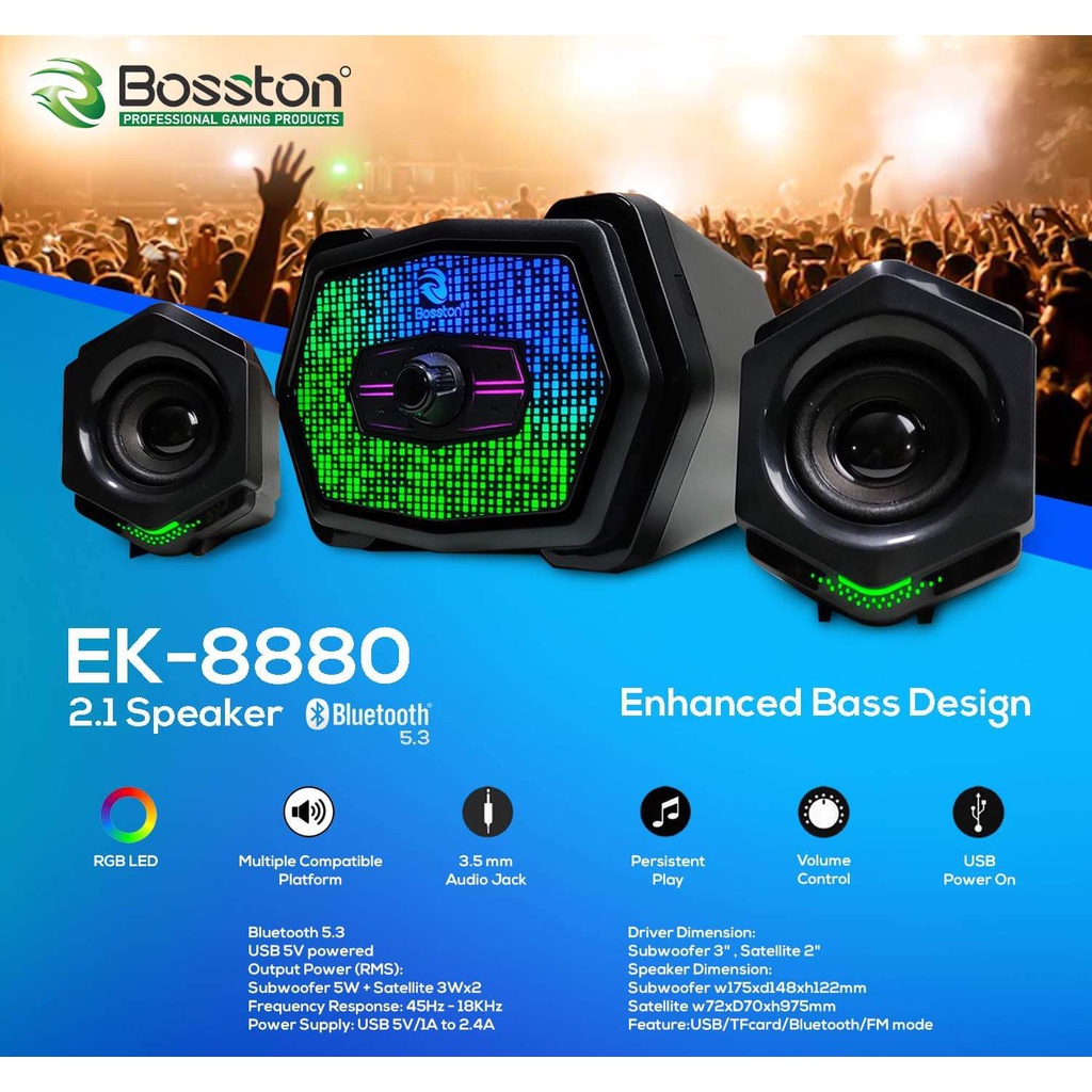 Bosston EK8880 Multimedia 2.1 Speaker for Pc/Laptop/Mobile with ...