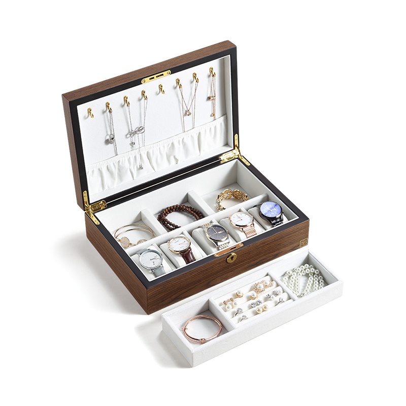 Large Wooden jewelry Ring Box Wood Jewellery Organizer Velvet Necklace ...