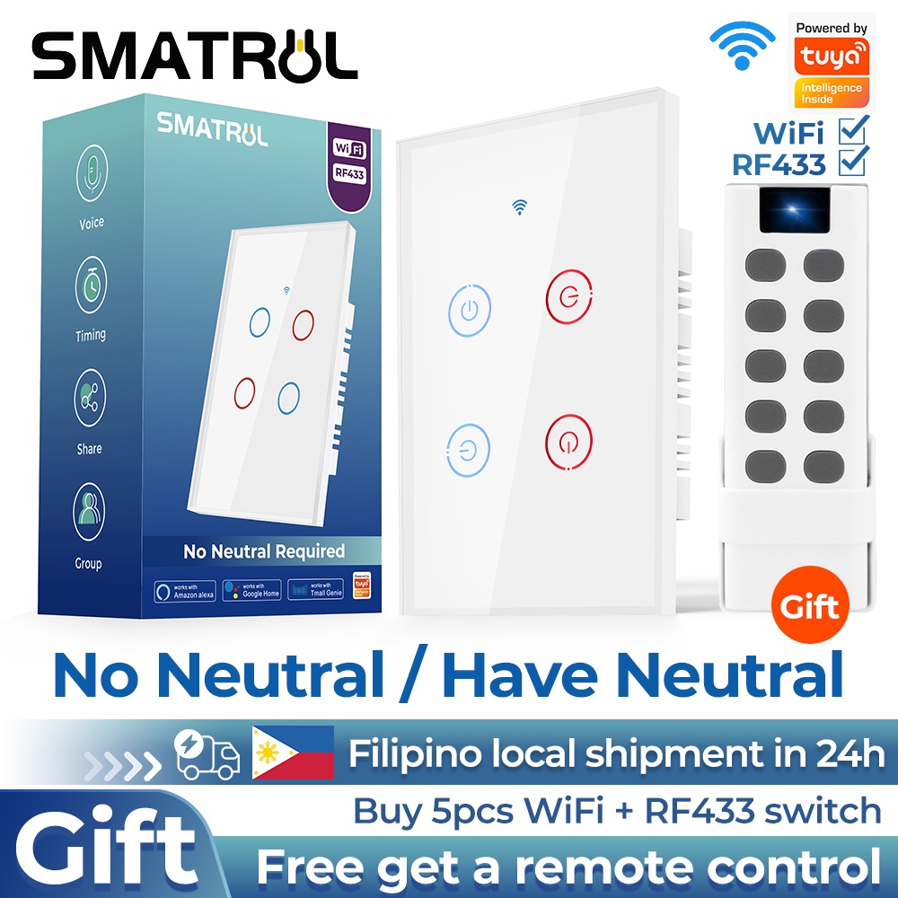 SMATRUL Tuya Wifi Smart Touch Switch Light No Neutral Wire 110V 220V US ... SMATRUL Tuya Wifi Smart Touch Switch Light No Neutral Wire 110V 220V US ...