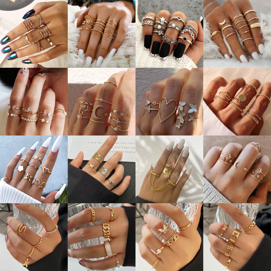 Fashion Retro 18k Gold Plated Knuckle Ring Sets Geometric Heart Love ...
