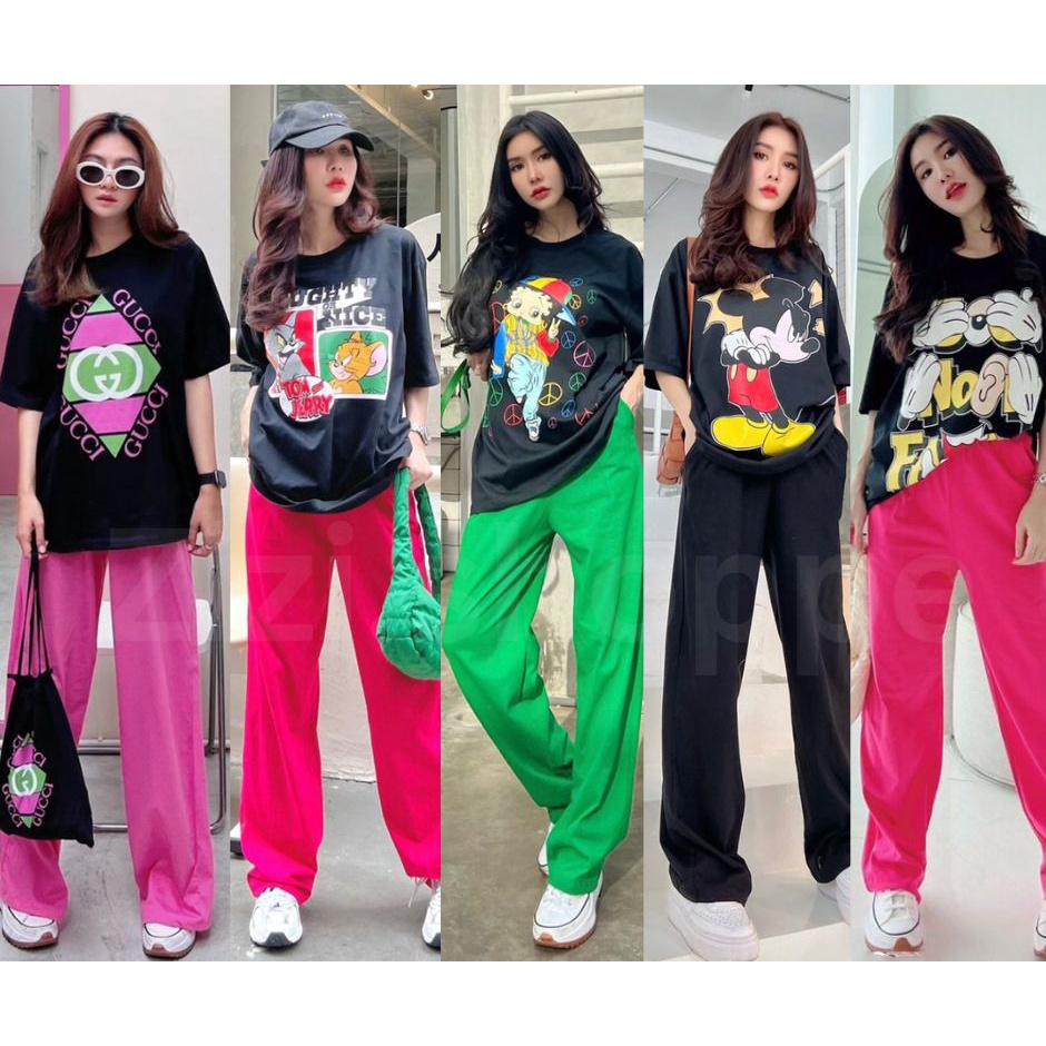 COTTON BLACK Terno Oversized Graphic T shirt for women Wide leg Square ...