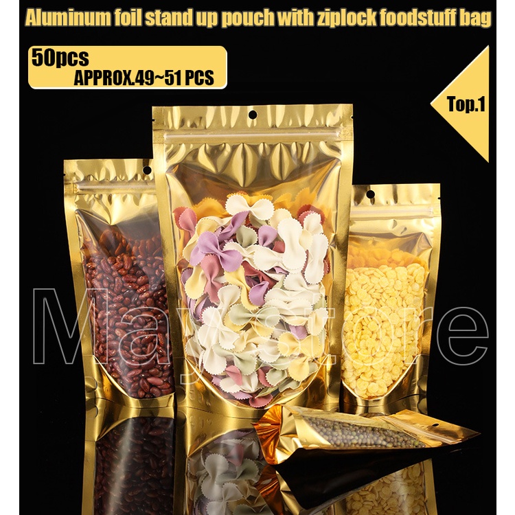 50PCS Gold plastic pouch half transparent stand up pouch ziplock for ...