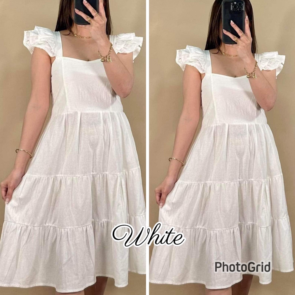 PLAIN LAYERED CHALLIS DRESS WITH RUFFLE SLEEVE FIT UP TO LARGE | Shopee ...