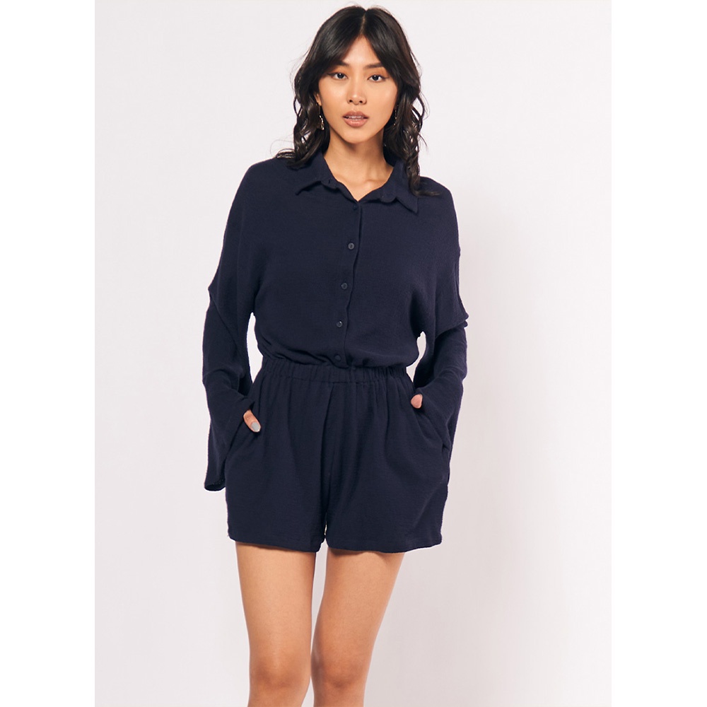 Sunny Staples Alonn Long Sleeve Playsuit (Navy) | Shopee Philippines