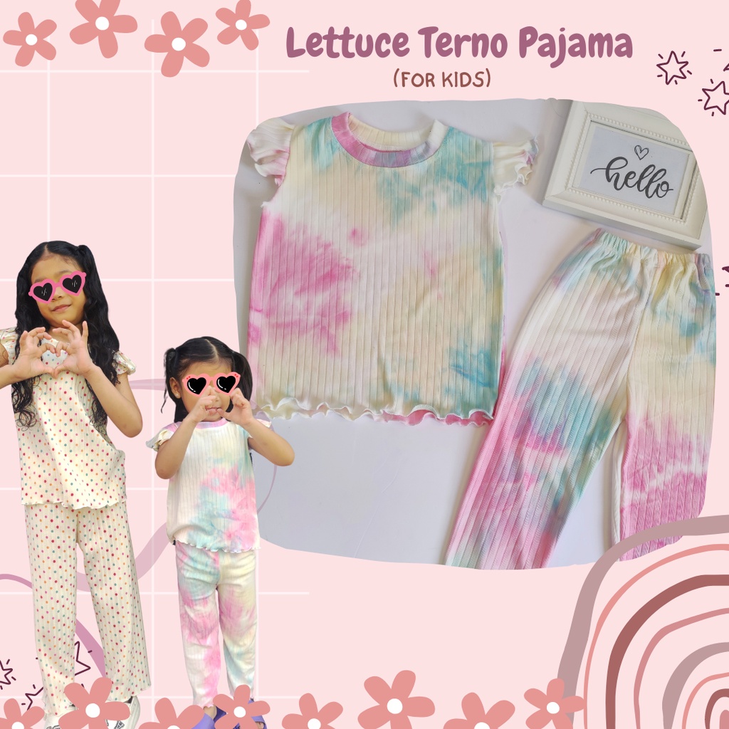 Pajama Terno for kids/ Girls Cotton Knitted Lettuce Terno/ Girls Pajama ...
