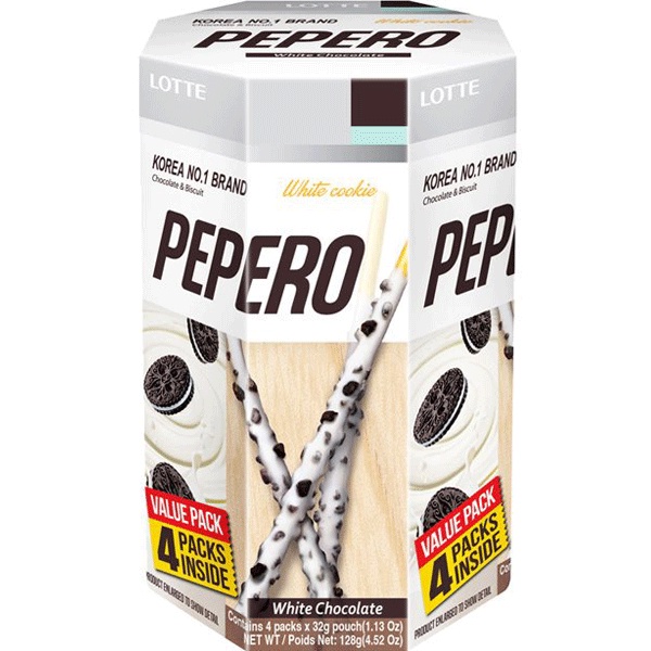 [value Pack] Lotte Pepero White Cookie Chocolate And Biscuit Stick 4 X