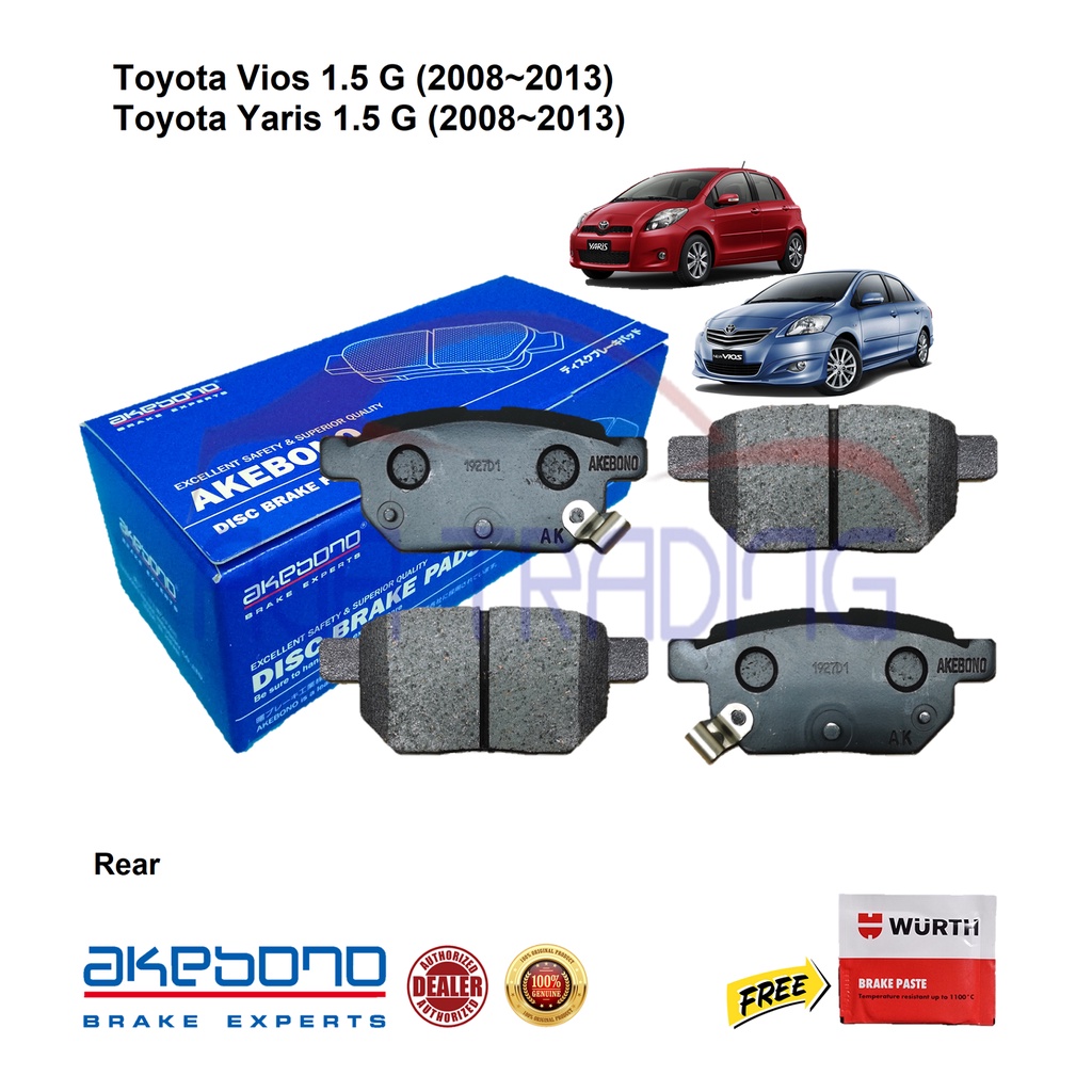 Genuine Akebono Rear Brake Pads for Toyota Vios G (2008-2013) and ...