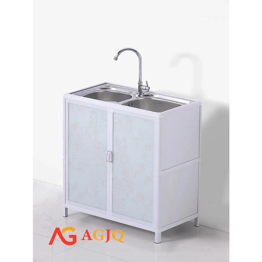 LABABO Kitchen Storage Cabinet Aluminum Rack with Sink with 2 bowl sink ...