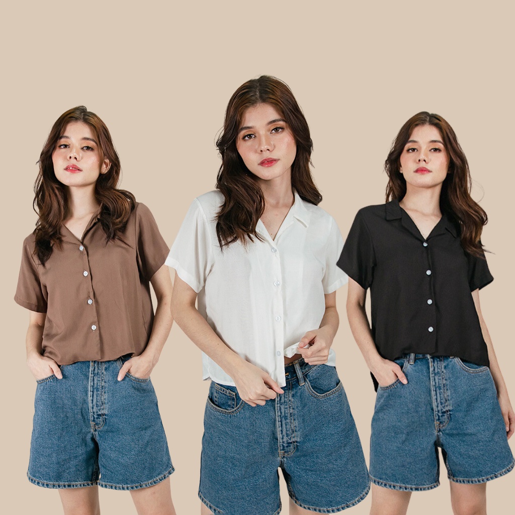 Button Down Polo Fit Woman Basic Top Choice | Shopee Philippines