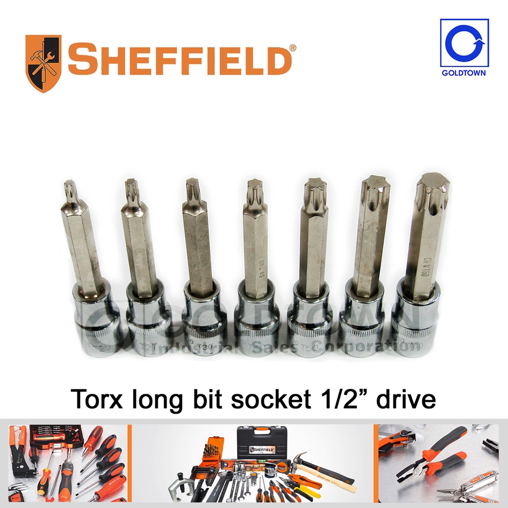 Sheffield Torx long bit Socket 1/2" drive T25 to T60 x 100mm (Sold per ...