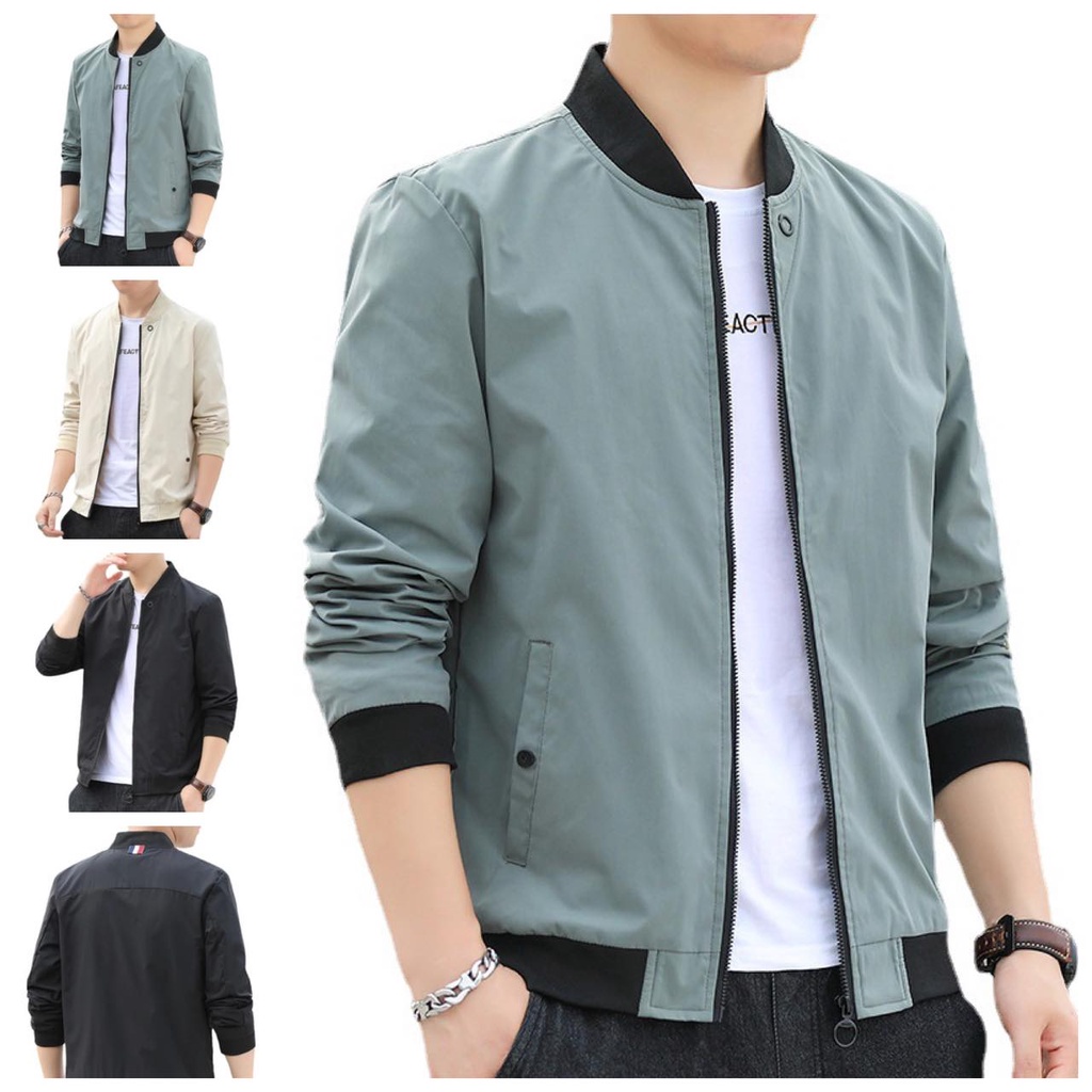 Men's Bomber Jacket for Men with Zipper Plain Trendy Tops Casual Korean ...