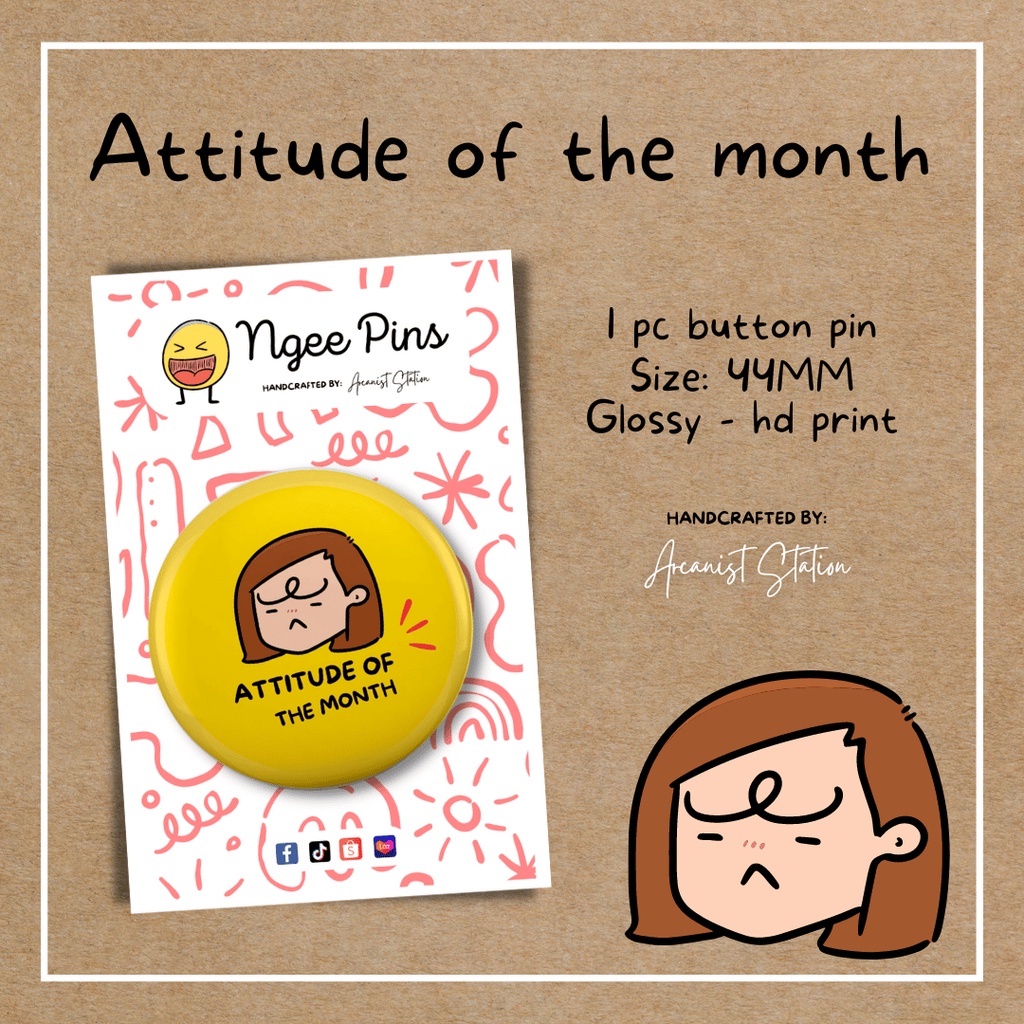 Attitude of the month - Witty Button Pins - Deco Funny Pins | Shopee ...