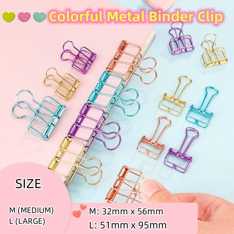 Metal Paper Binder Clip Long Tail Clip M/L Cute Color Binder Desk ...
