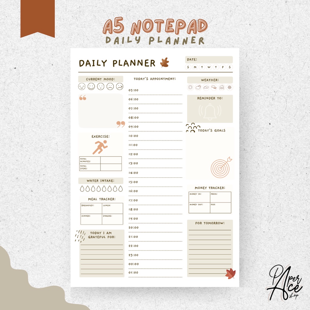 A5 Notepad | Daily Planner To do list | NP006 | Schedule tracker ...