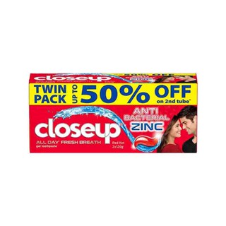 Closeup Gel Toothpaste with Antibacterial Zinc Red Hot 120g Twin Pack ...