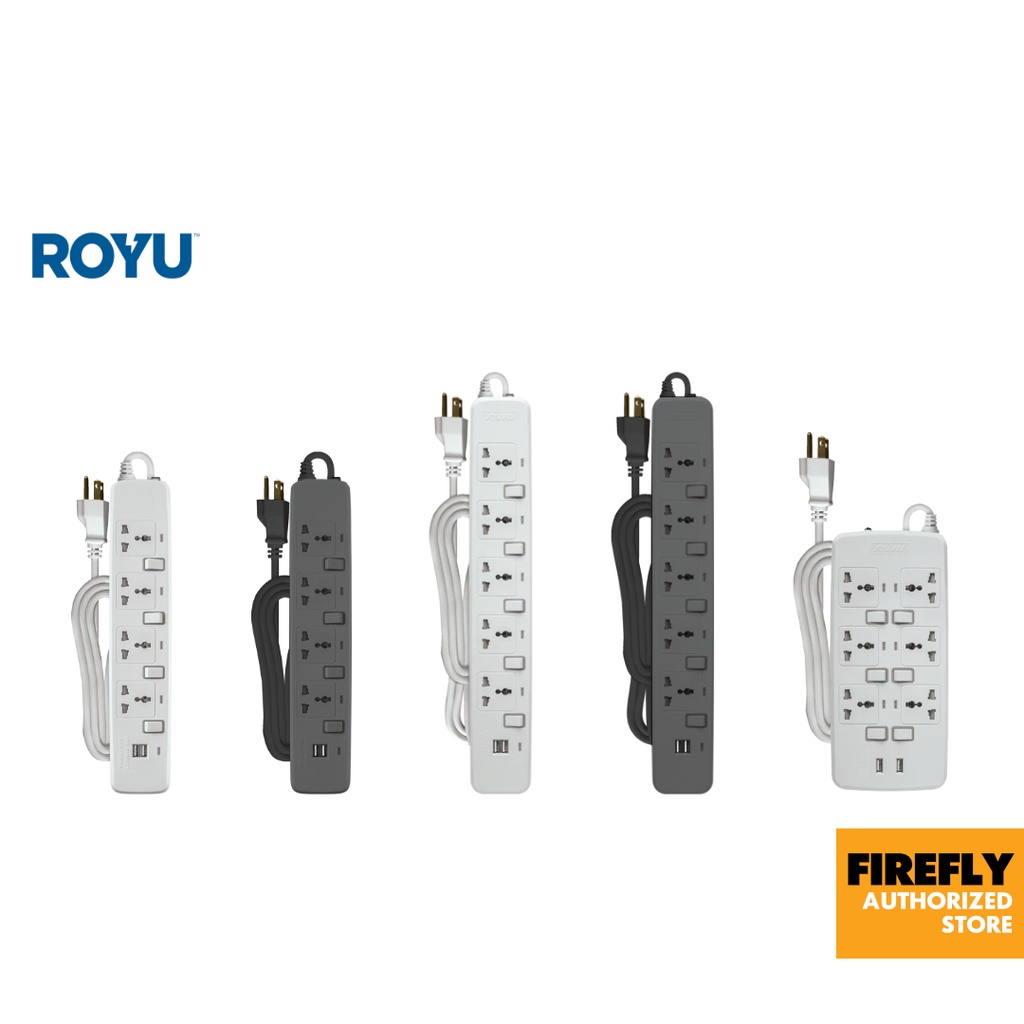 Royu Power Extension Cord Individual Switches with 2 USB Ports | Shopee ...