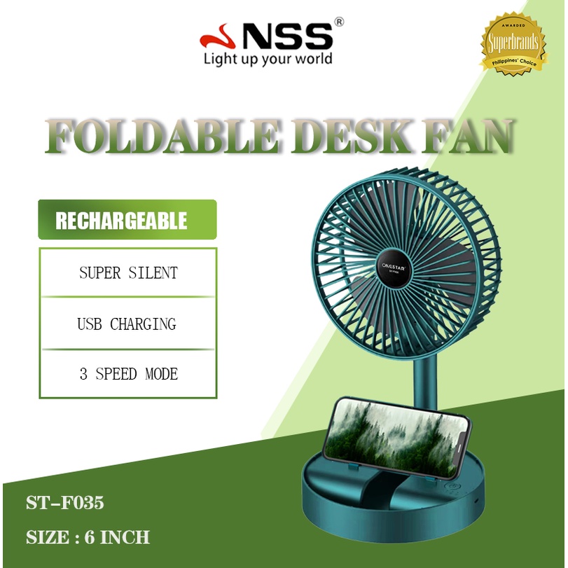 ONESTAR Folding Rechargeable Desk Fan With Phone Stand Portable Mini ...