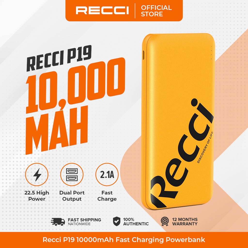 Recci RP19 10000mAh / RP20 20000maAh Power Bank Dual Port Output Fast Charging | Shopee Philippines