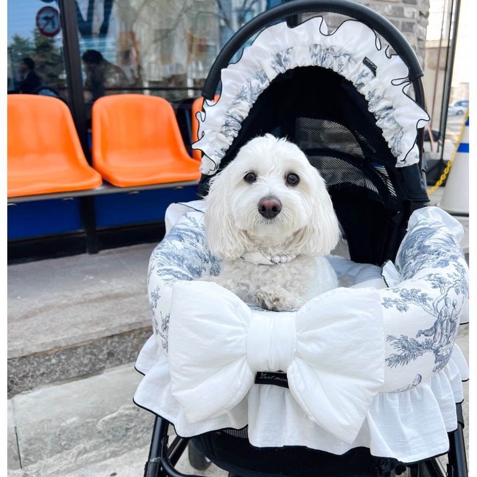 Auntmimipet pet stroller toile de jouy ribbon frame guard cushion Shock ...