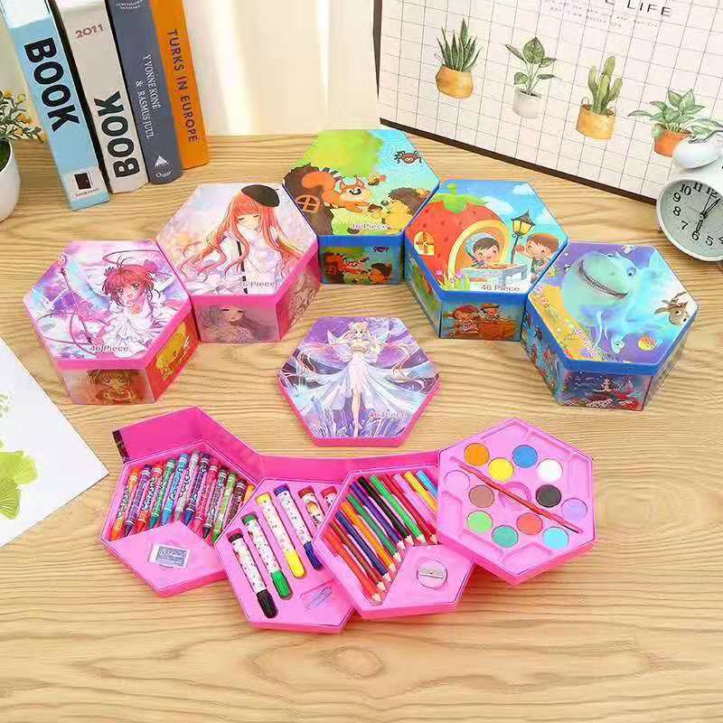46Pcs Set Watercolor Pen Water Chalk Color Lead Children's Coloring ...
