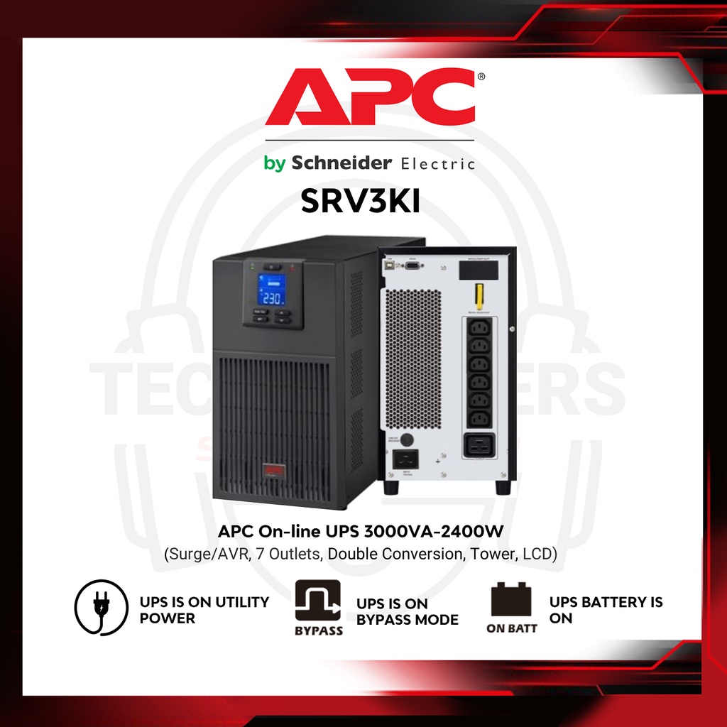 APC Easy UPS On-Line, SRV3KI-E 3kVA/2700W, Tower, 230V, 6x IEC C13 + 1x IEC C19 outlets | Shopee ...