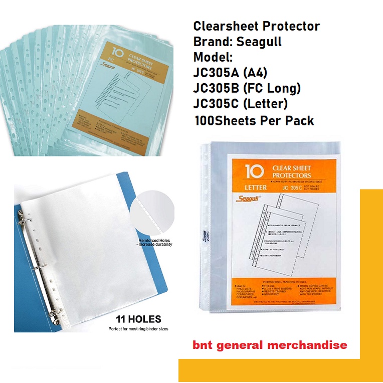 Clear Sheet Protector Ring Binder Refill SEAGULL Arch file Refill ...